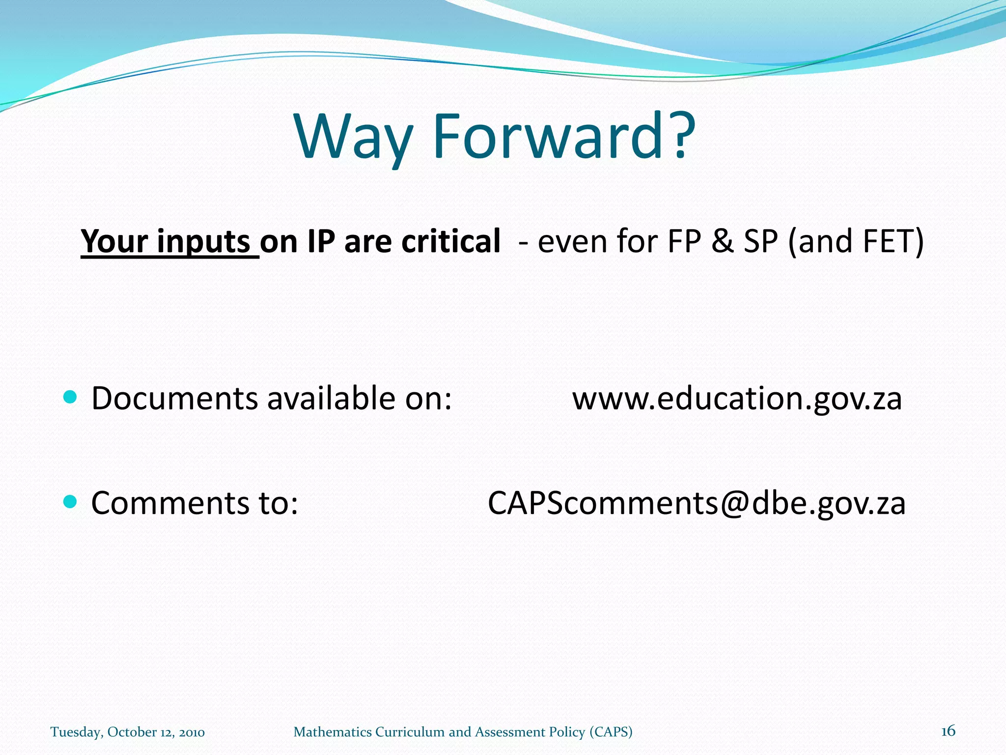 Mathematics caps intermediate phase | PPTX