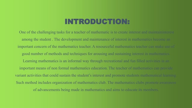 Mathematics club | PPTX | Homework and Study | Education