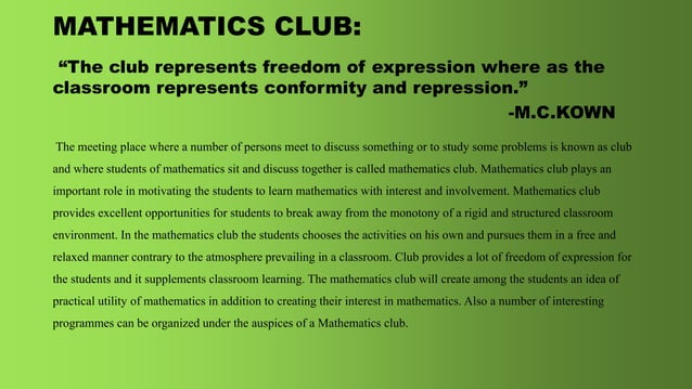 Mathematics club | PPTX | Homework and Study | Education