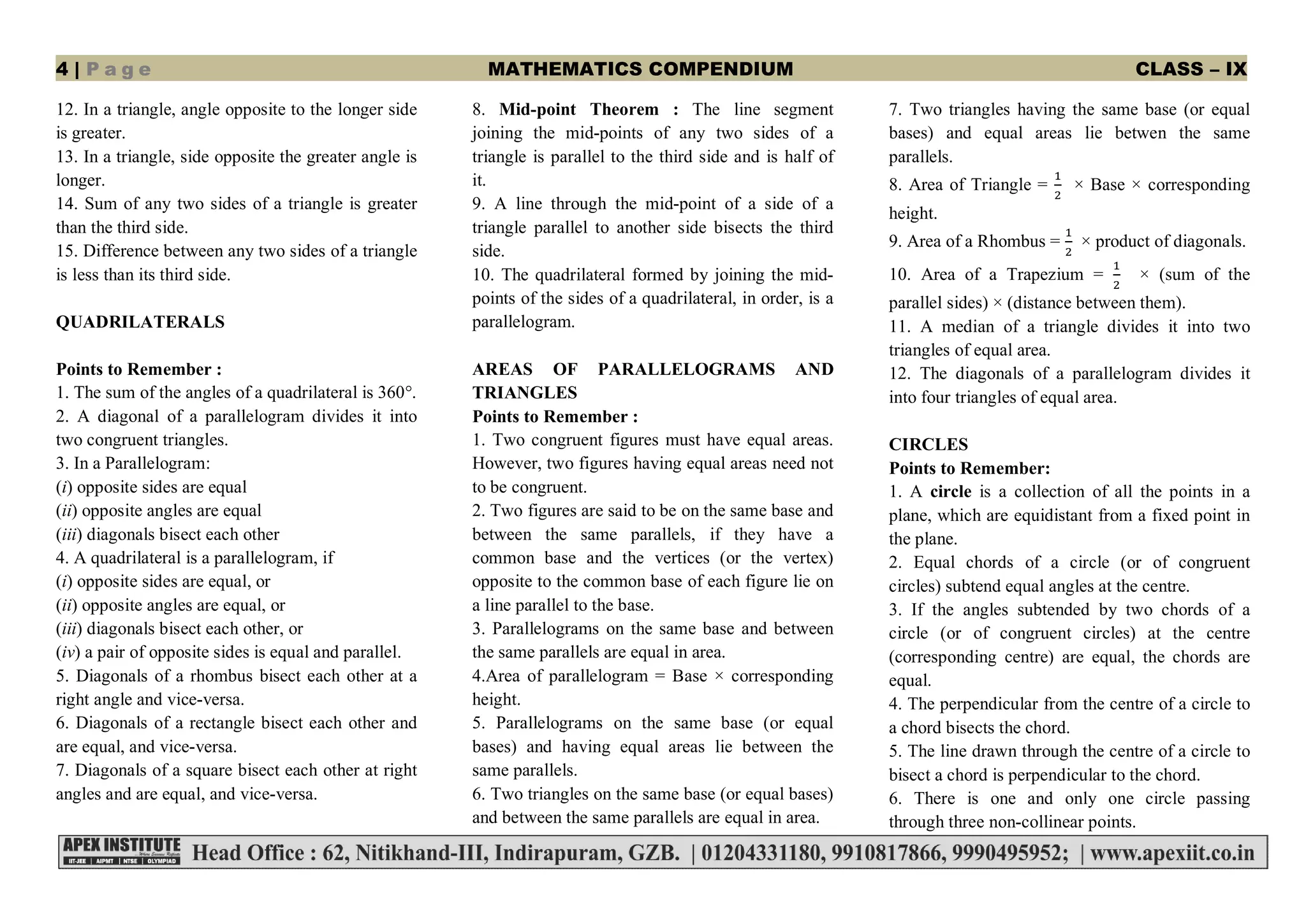 Mathematics compendium for class ix | PDF