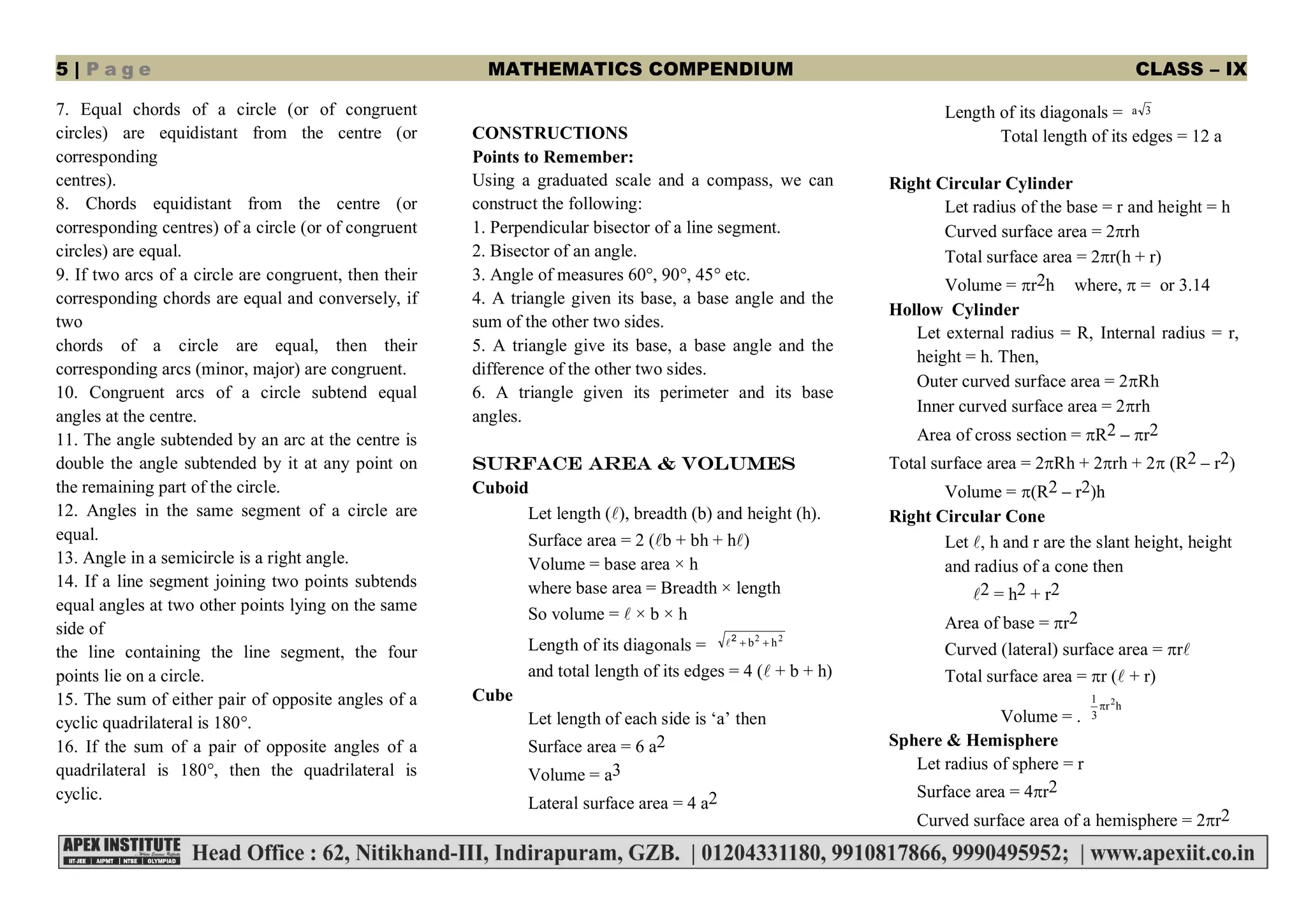 Mathematics compendium for class ix | PDF