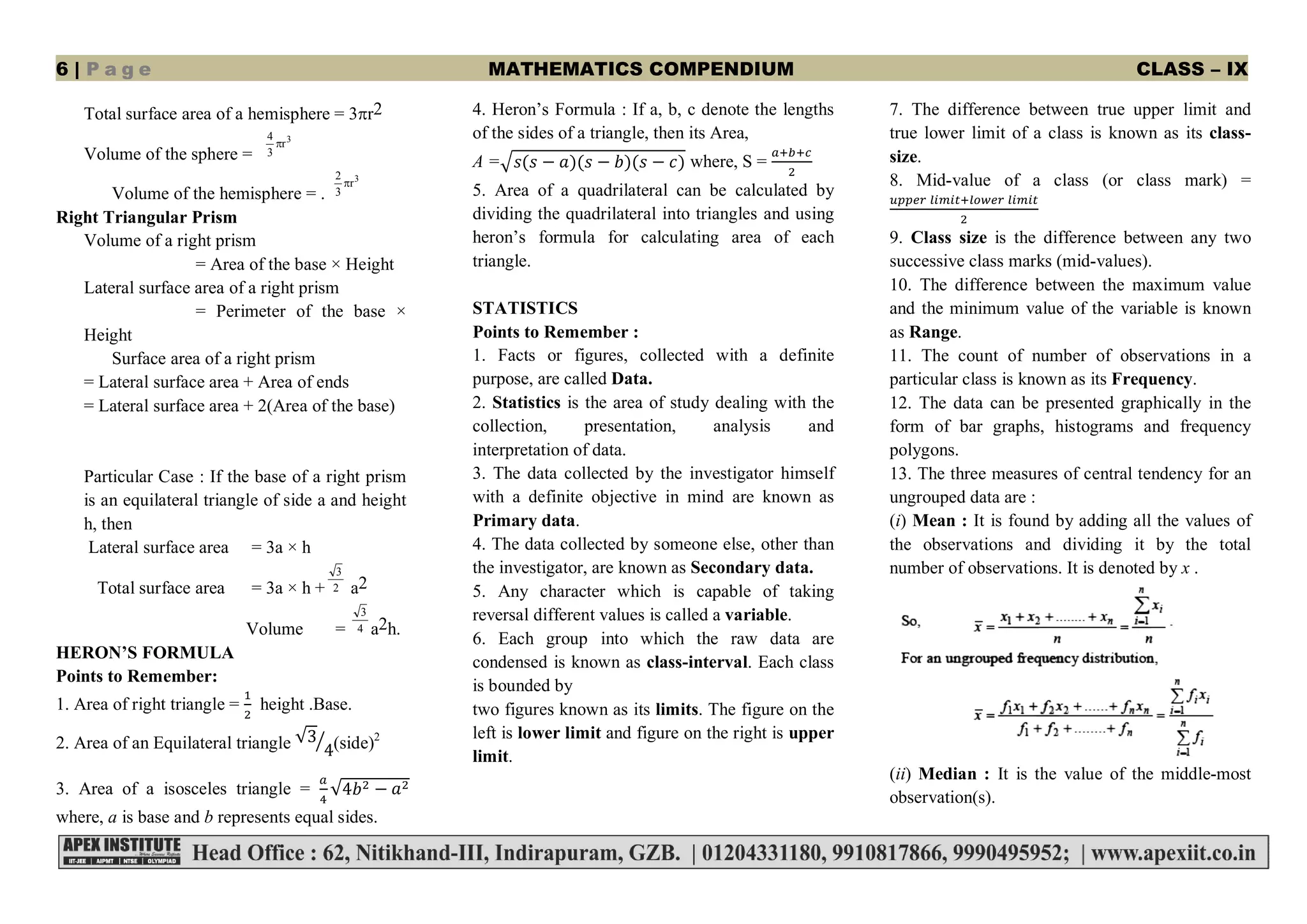 Mathematics compendium for class ix | PDF