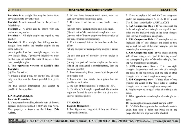 Mathematics compendium for class ix | PPT