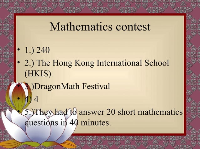 Mathematics contest | PPT | Games and Puzzles | Hobbies & Interests