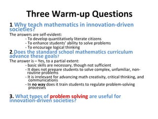 Mathematics Education in Innovation-Driven Societies | PPT