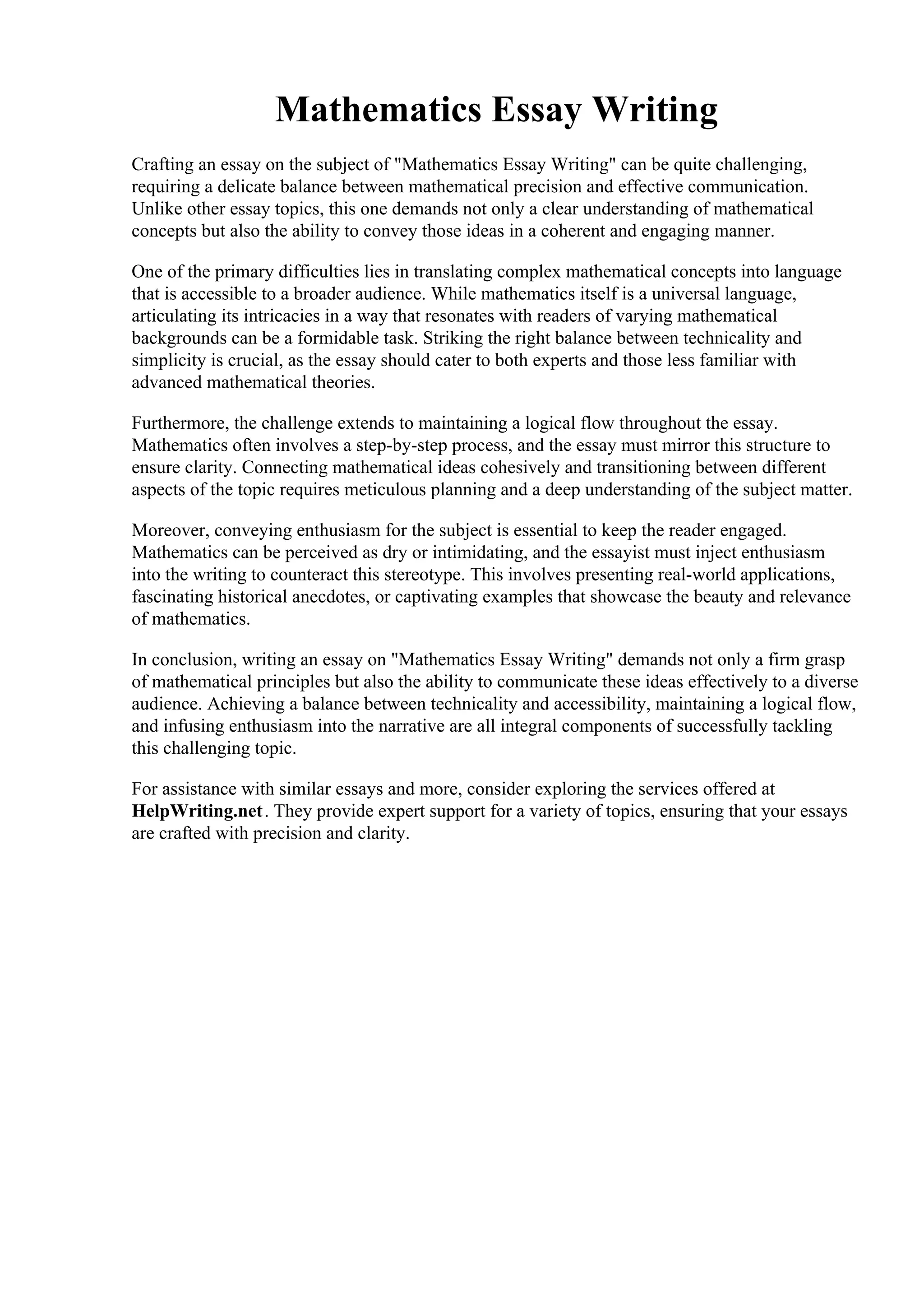 Mathematics Essay Writing. math worksheet : sample essay topics for ...