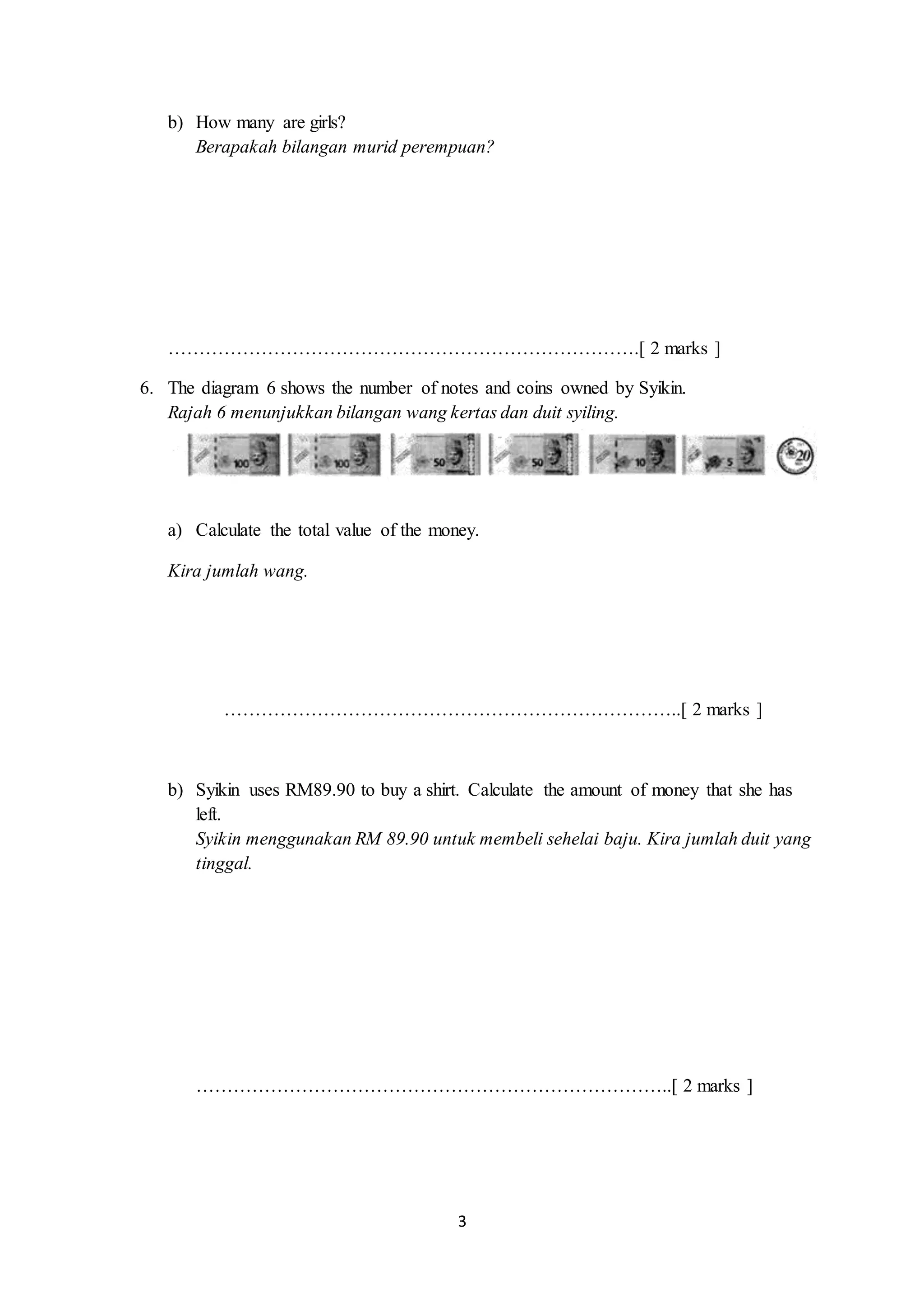 Mathematics exam paper year 5(dlp) | DOCX