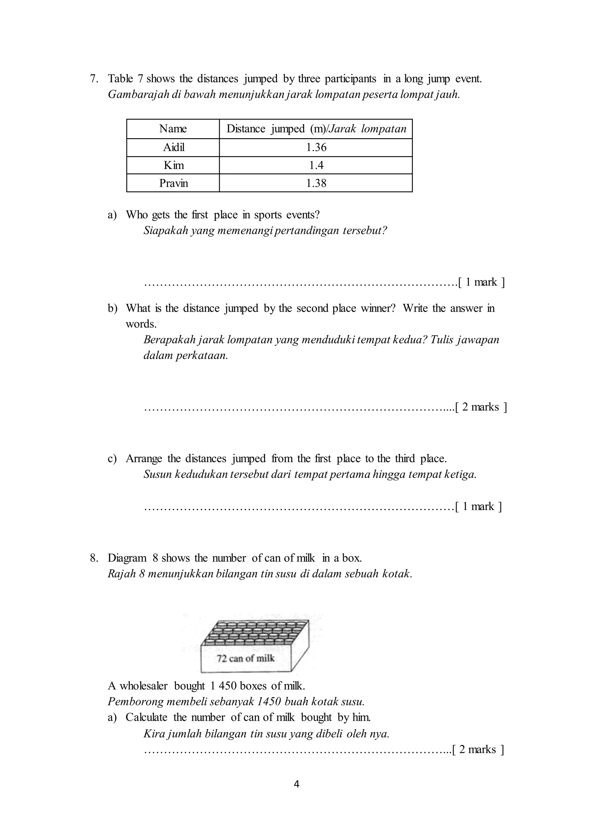 Mathematics exam paper year 5(dlp) | DOCX