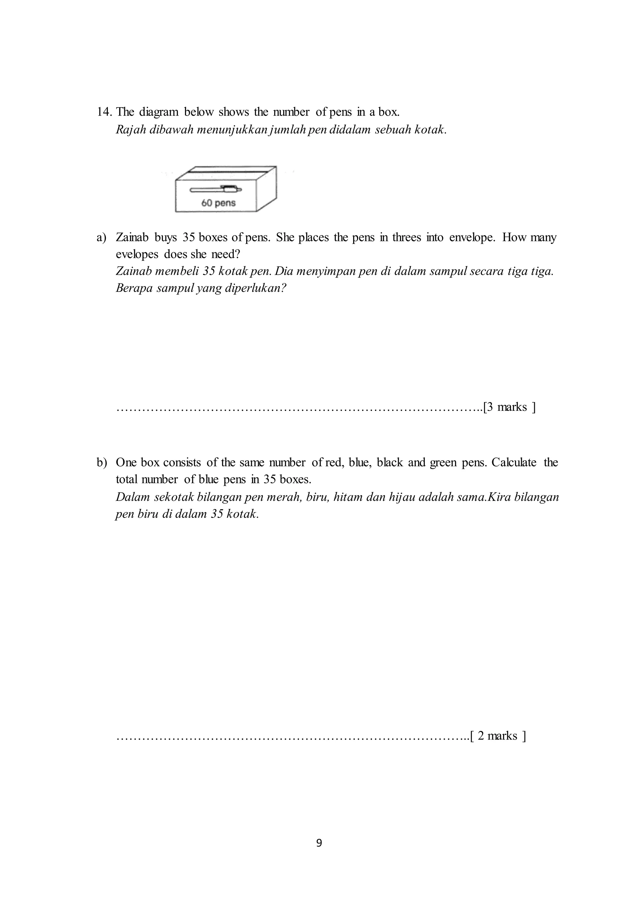 Mathematics exam paper year 5(dlp) | DOCX