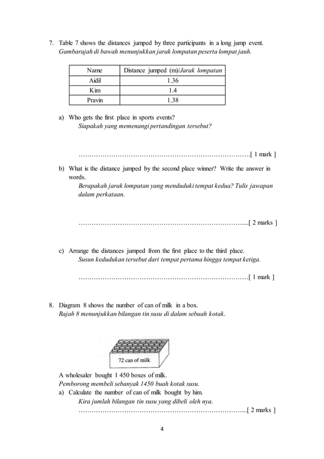Mathematics exam paper year 5(dlp) | PDF