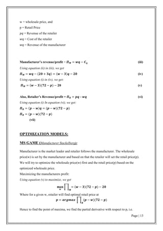 Stackelberg's Game in Moser Baer -Cost Estimation - Mathematics for ...