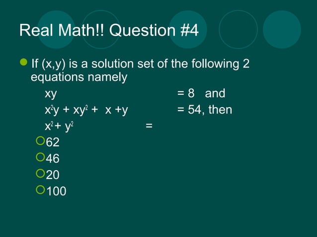 Mathematics high school level quiz - Part I | ODP | Games and Puzzles ...