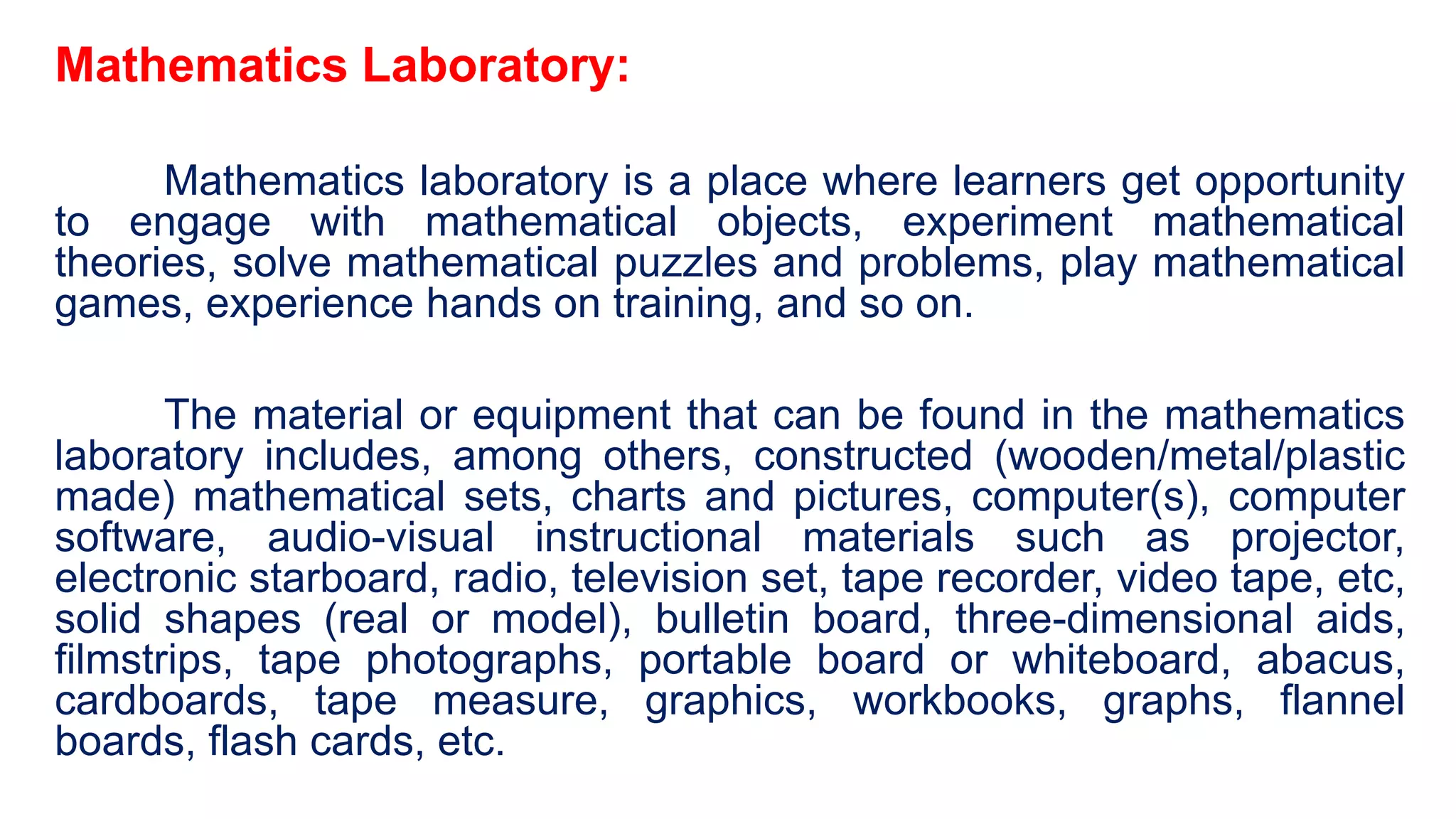 Mathematics laboratory & mathematics club | PPTX