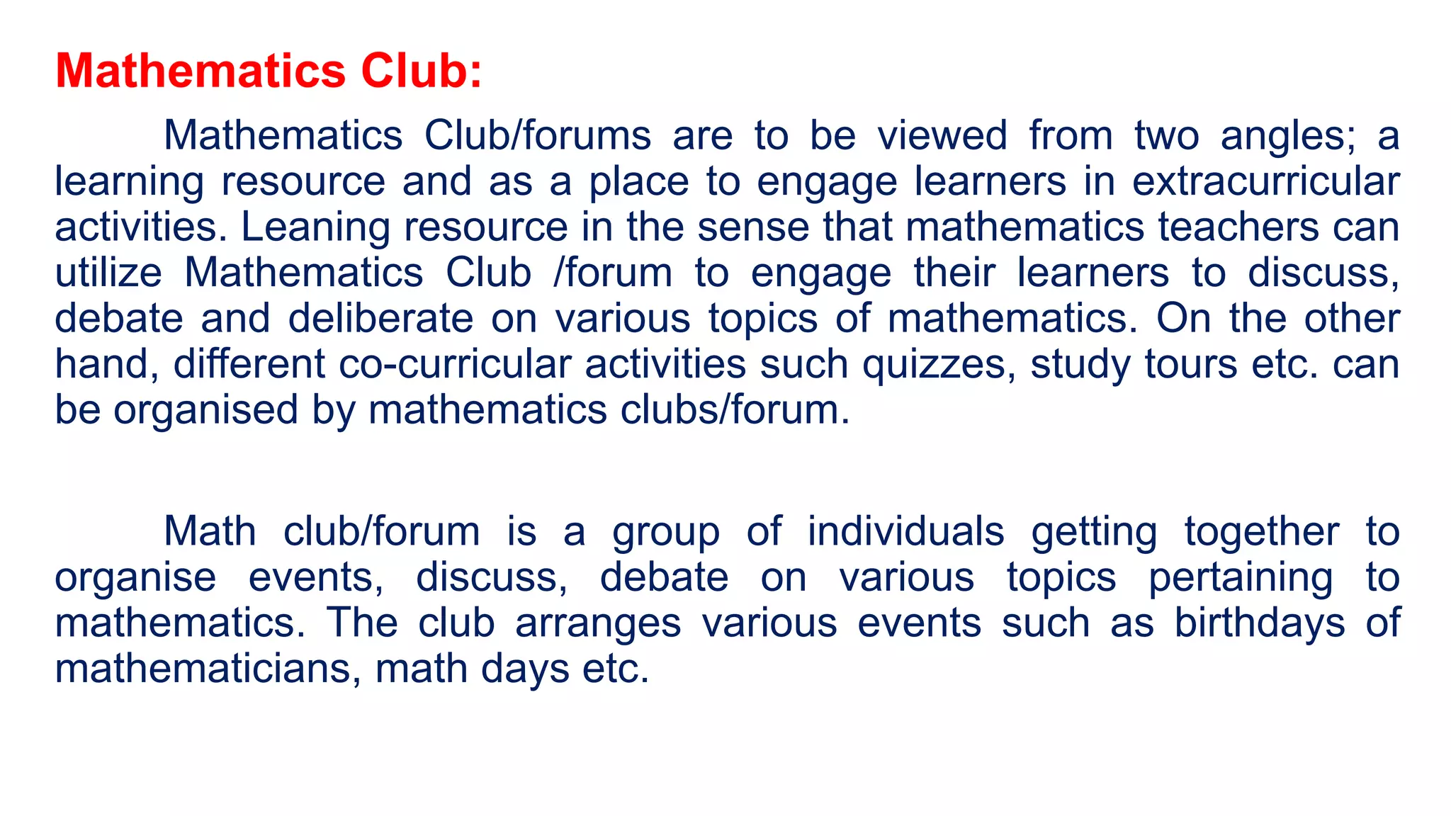 Mathematics laboratory & mathematics club | PPTX