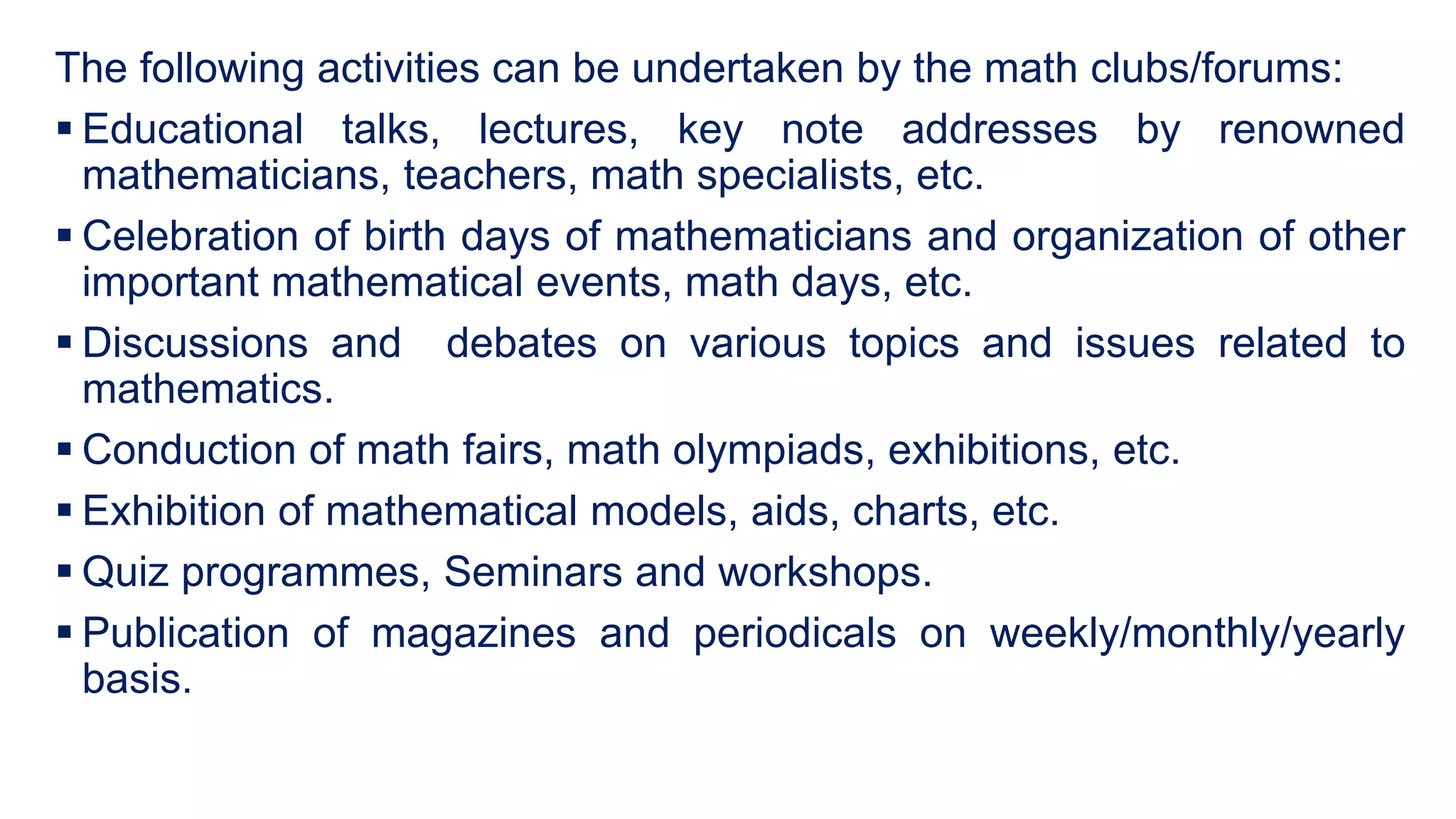 Mathematics laboratory & mathematics club | PPTX