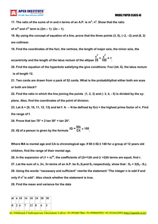 Mathematics model papers for class xi | PDF