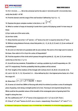 Mathematics model papers for class xi | PDF