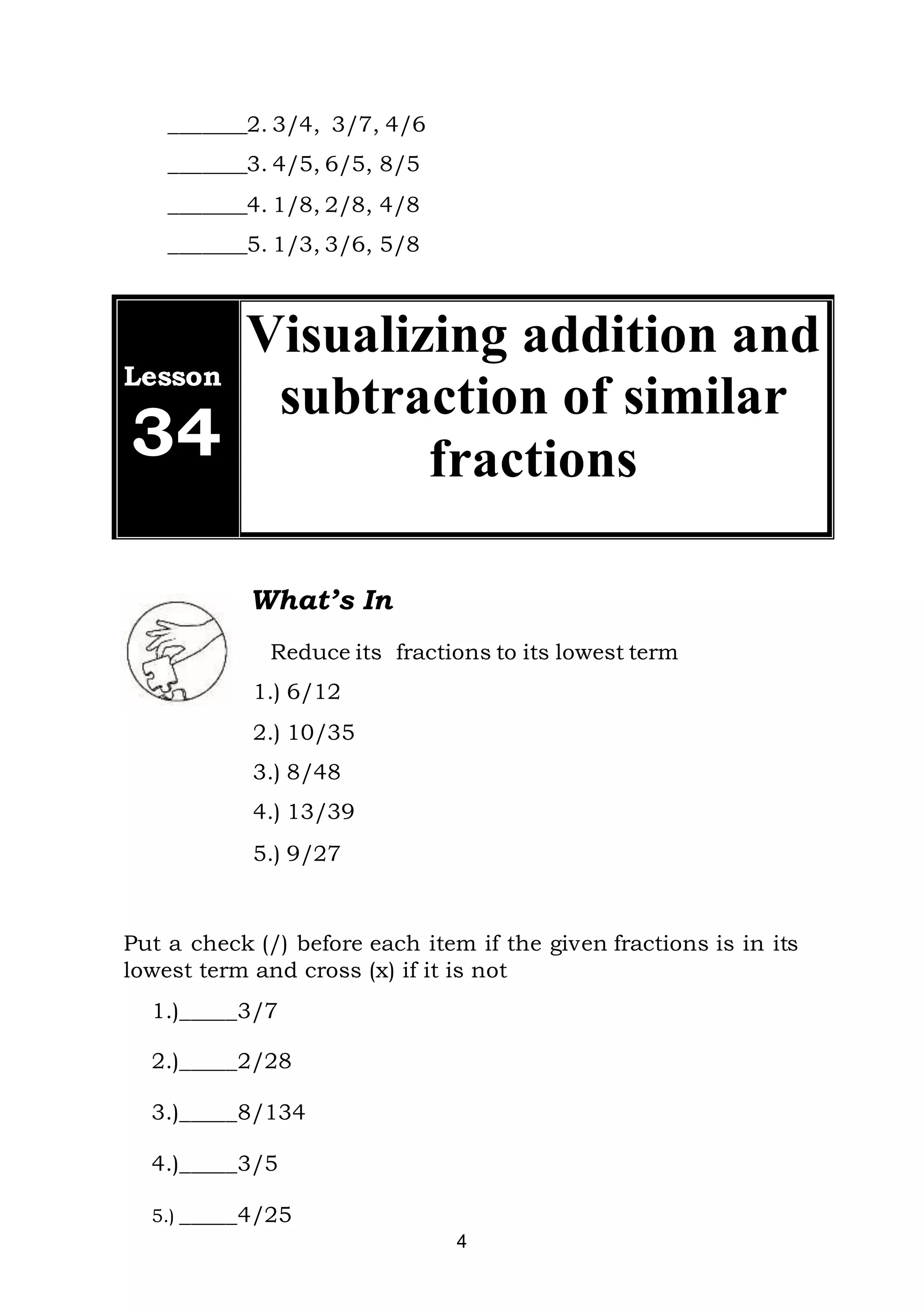 Mathematics module 33 visualizing addition or subtraction of similar ...