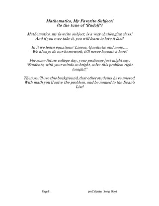 Mathematics, My Favorite Subject (preCalc Song Book p11) | PDF