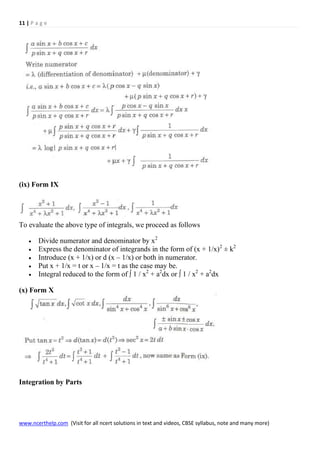 Mathematics notes and formula for class 12 chapter 7. integrals | PDF