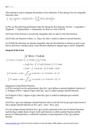 Mathematics notes and formula for class 12 chapter 7. integrals | PDF