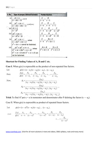 Mathematics notes and formula for class 12 chapter 7. integrals | PDF