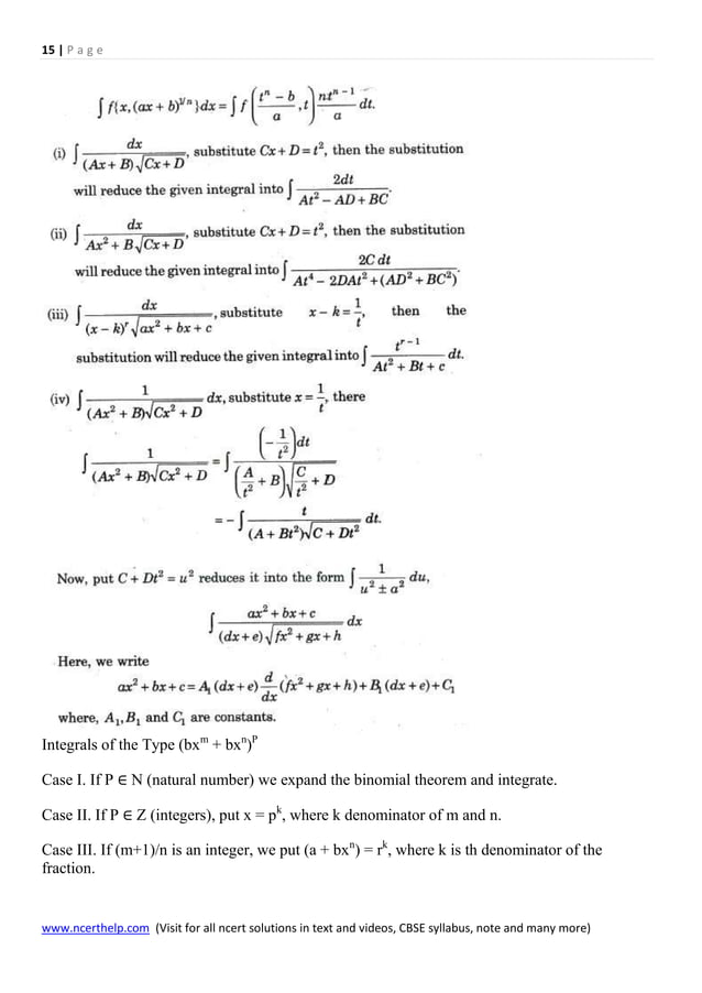 Mathematics notes and formula for class 12 chapter 7. integrals | PDF ...