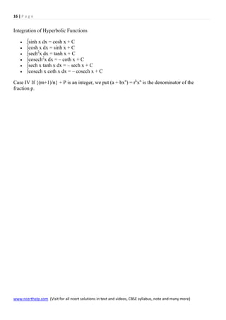 Mathematics notes and formula for class 12 chapter 7. integrals | PDF