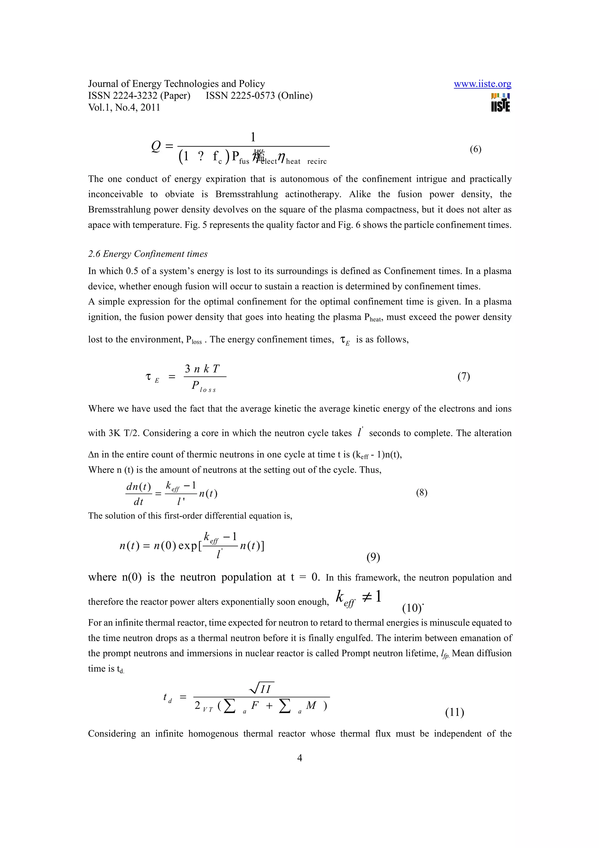 Mathematics of fusion reactors and energy gain factor model | PDF ...