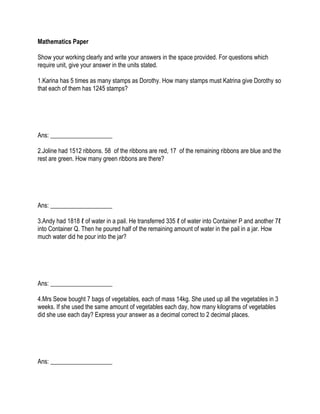 Mathematics p5 | DOCX