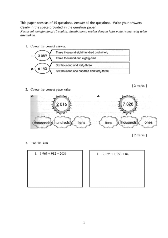 Mathematics paper 2 year 3 (sumative test 1) | DOCX