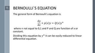 LINEAR DIFFERENTIAL EQUATION & BERNOULLI`S EQUATION | PDF