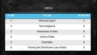 Distributive property of sets (class 11 mathematics project) | PPTX