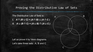 Distributive property of sets (class 11 mathematics project) | PPTX