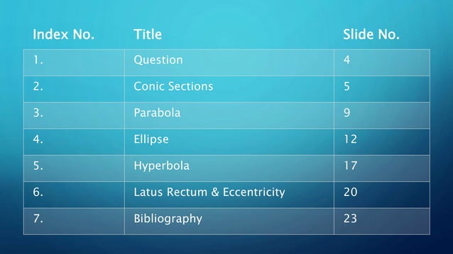 Conic Sections (Class 11 Project) | PPTX