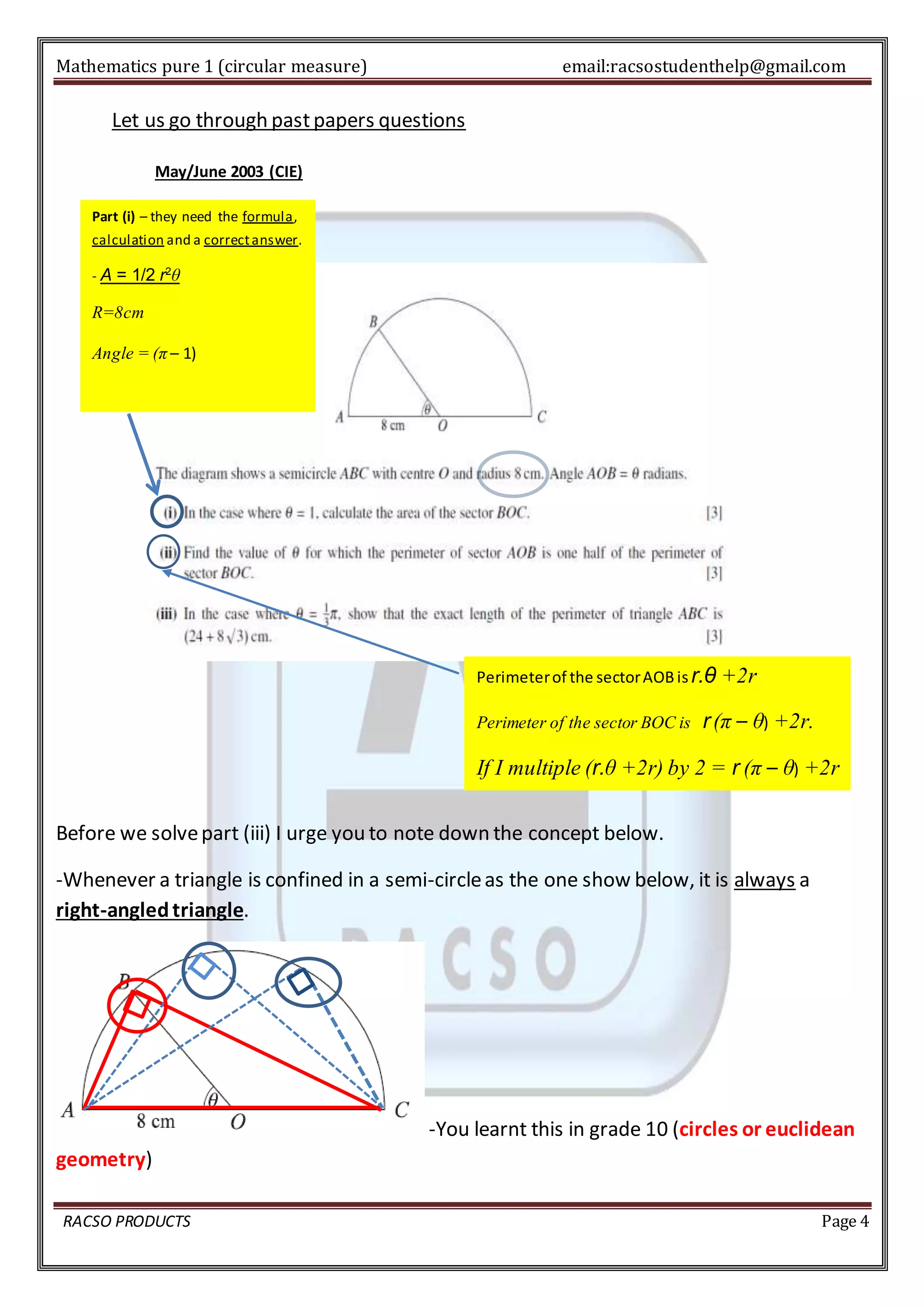 AS LEVEL CIRCULAR MEASURE GEOMETRY EXPLAINED | DOCX
