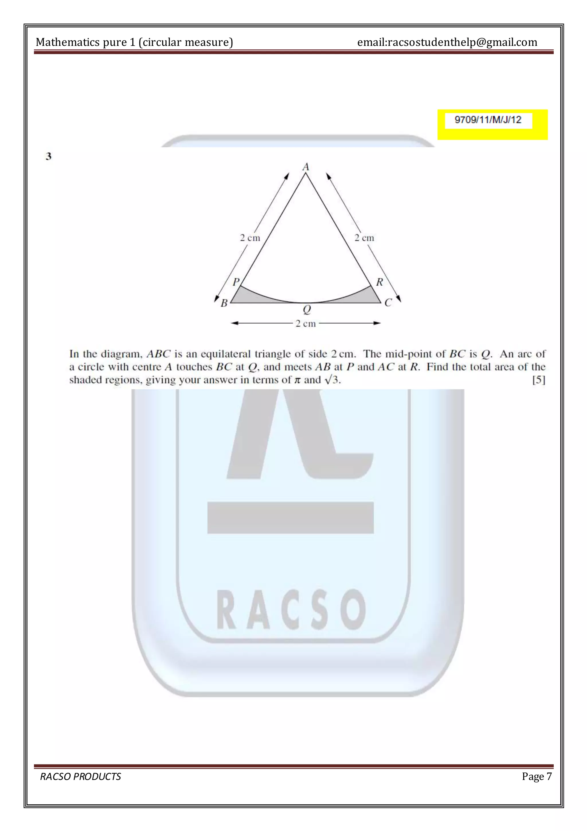 AS LEVEL CIRCULAR MEASURE GEOMETRY EXPLAINED | DOCX