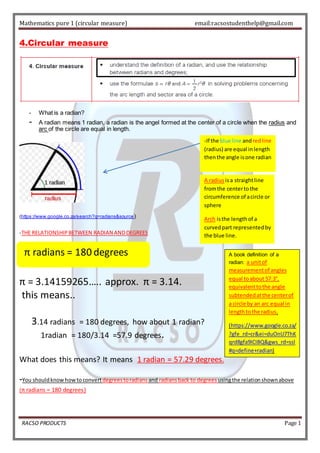 AS LEVEL CIRCULAR MEASURE GEOMETRY EXPLAINED | DOCX