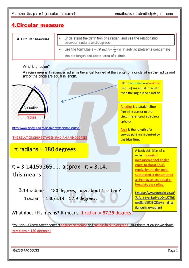 AS LEVEL CIRCULAR MEASURE GEOMETRY EXPLAINED | DOCX