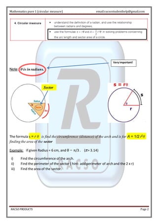 AS LEVEL CIRCULAR MEASURE GEOMETRY EXPLAINED | DOCX