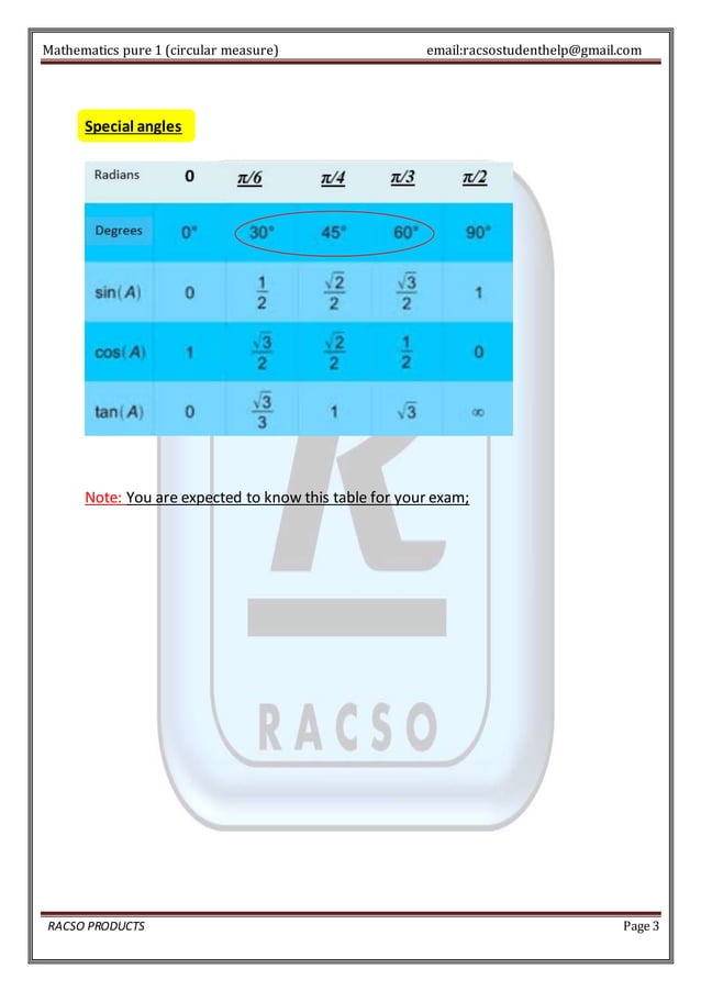 AS LEVEL CIRCULAR MEASURE GEOMETRY EXPLAINED | DOCX
