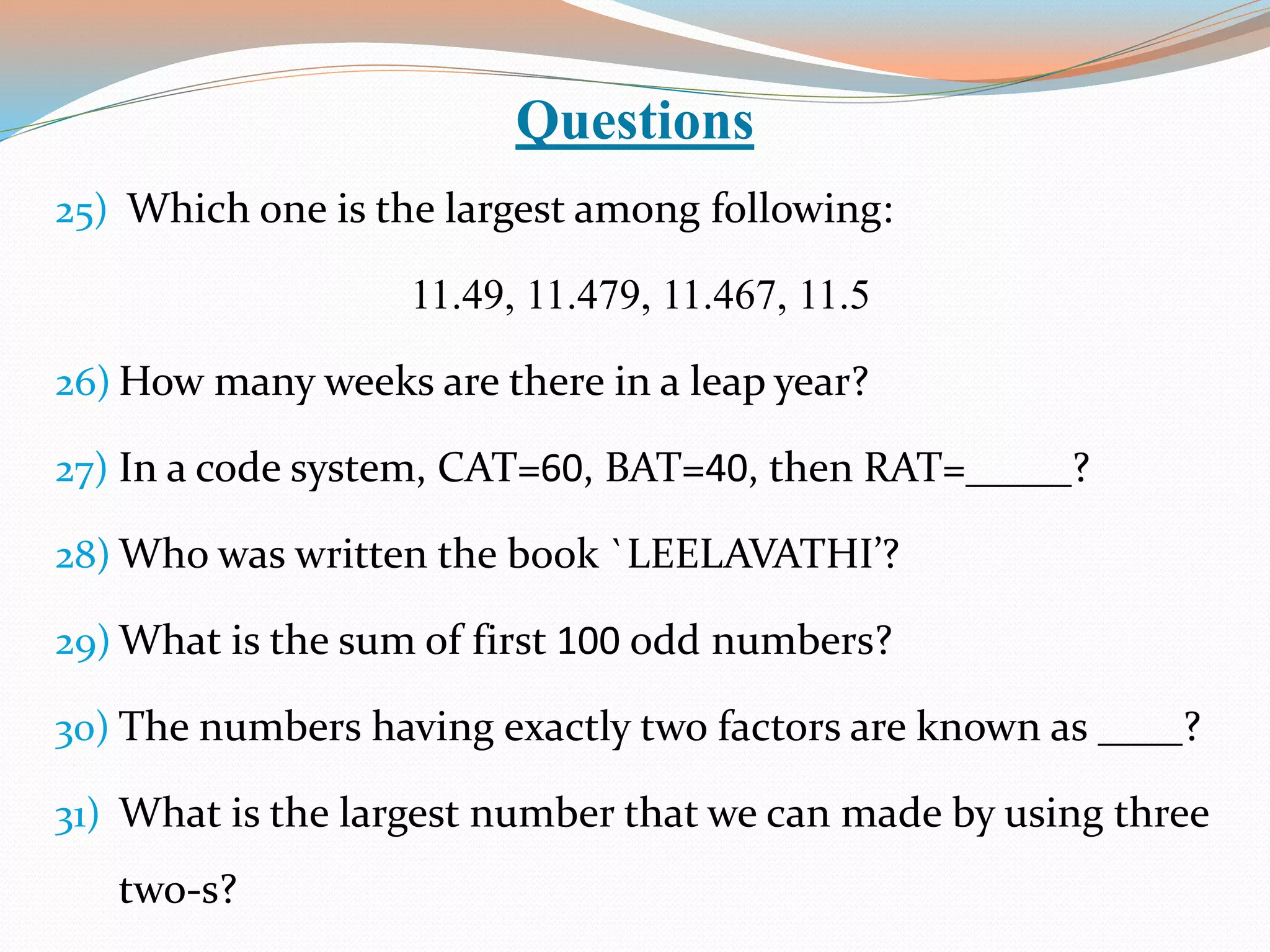 Mathematics Quiz- for school level | PPTX