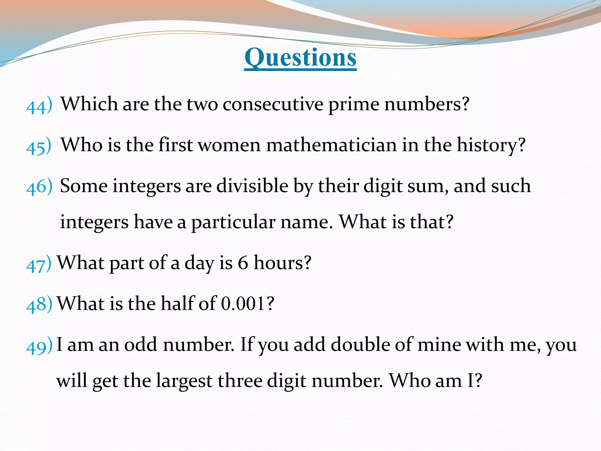 Mathematics Quiz- for school level | PPTX