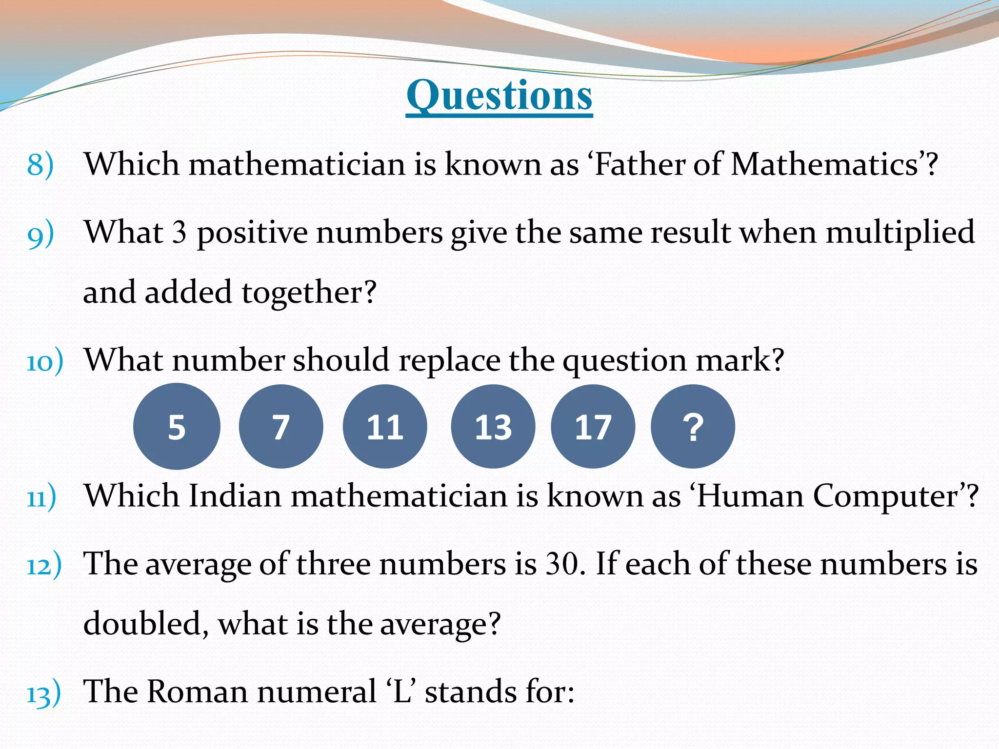 Mathematics Quiz- for school level | PPTX