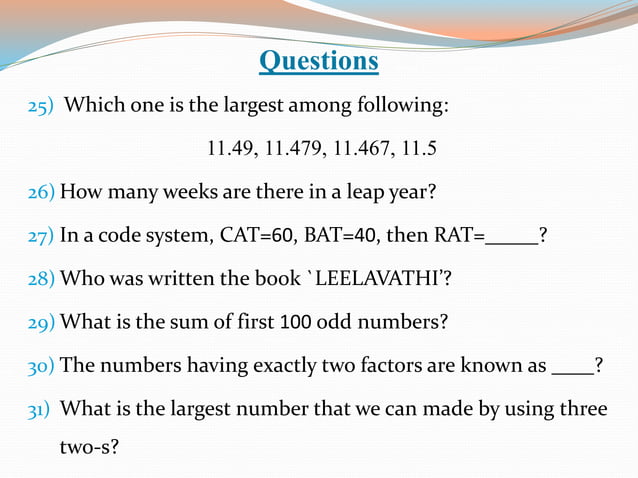 Mathematics Quiz- for school level | PPTX