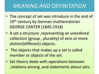 Mathematics set theory presentation. | PPTX