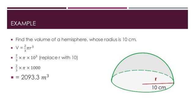 Hemisphere Volume Formula