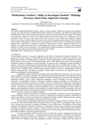 Mathematics teachers’ ability to investigate students’ thinking ...