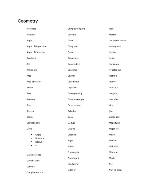 Mathematics vocabulary | PDF