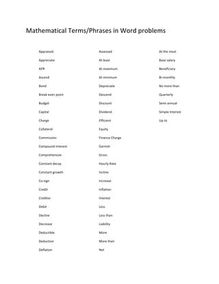 Mathematics vocabulary | PDF